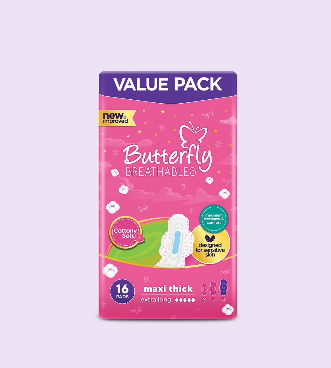 Butterfly Breathables Maxi Thick Cottony Soft Sanitary Pad - Extra Long ...